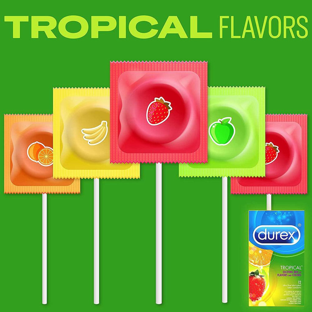 Durex Tropical Flavored Condoms 4 Fruit Flavors – Condomania.com